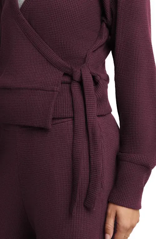 Beyond Yoga Rest Day Waffle Stitch Wrap Cardigan - Cabernet