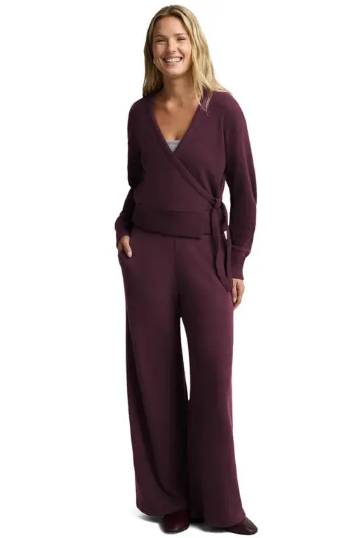 Beyond Yoga Rest Day Waffle Stitch Wrap Cardigan - Cabernet