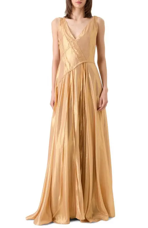 Akris Asymmetric Silk Georgette Lamé Gown - Gold