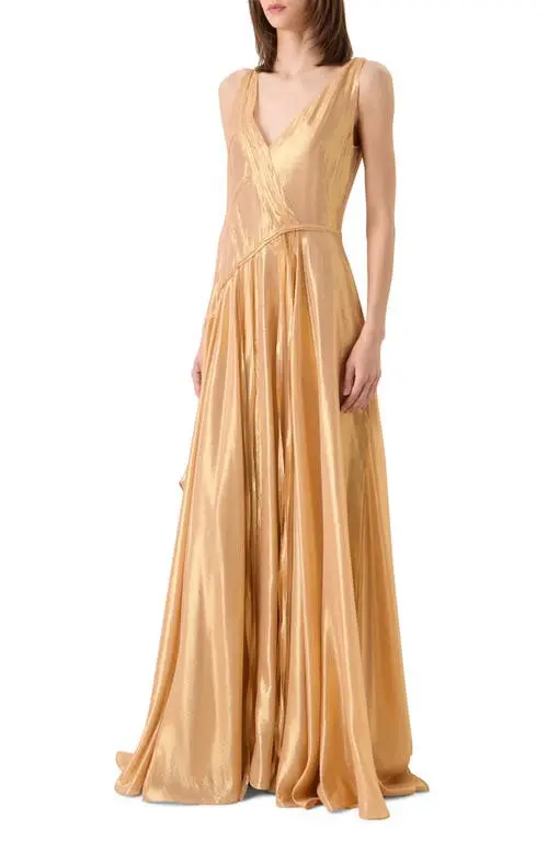 Akris Asymmetric Silk Georgette Lamé Gown