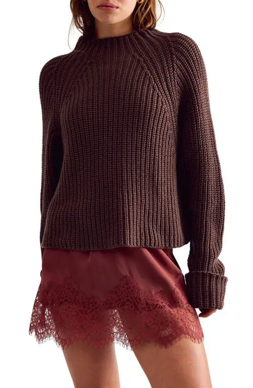 Free People Low Tide Mock Neck Sweater - Chocolate