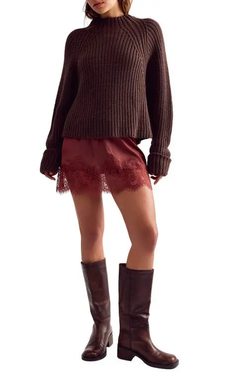 Free People Low Tide Mock Neck Sweater - Chocolate