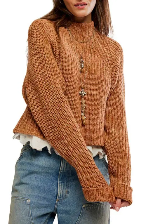 Free People Low Tide Mock Neck Sweater - Cinnamon Spice