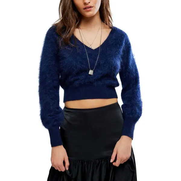 Free People Felicia Brushed Cashmere V-neck Sweater - Universe