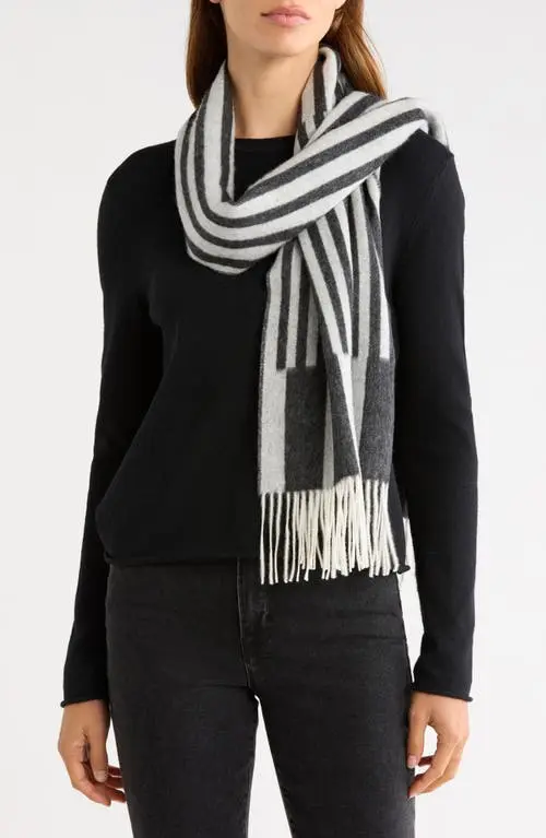 Nordstrom Stripe Wool & Cashmere Scarf - Grey- Charcoal