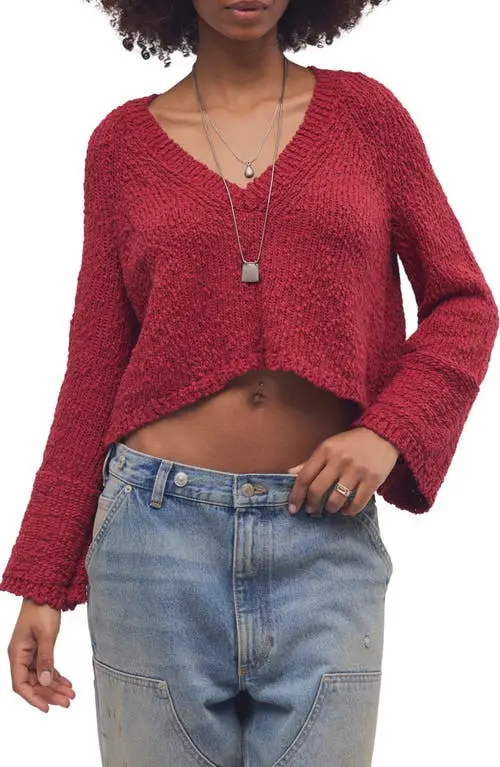 Free People Heartland V-neck Cotton Sweater - Richest Red