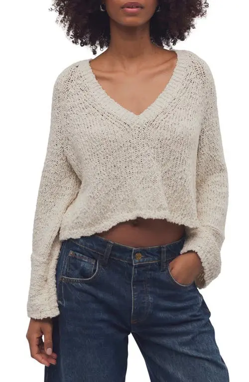 Free People Heartland V-neck Cotton Sweater - Tofu
