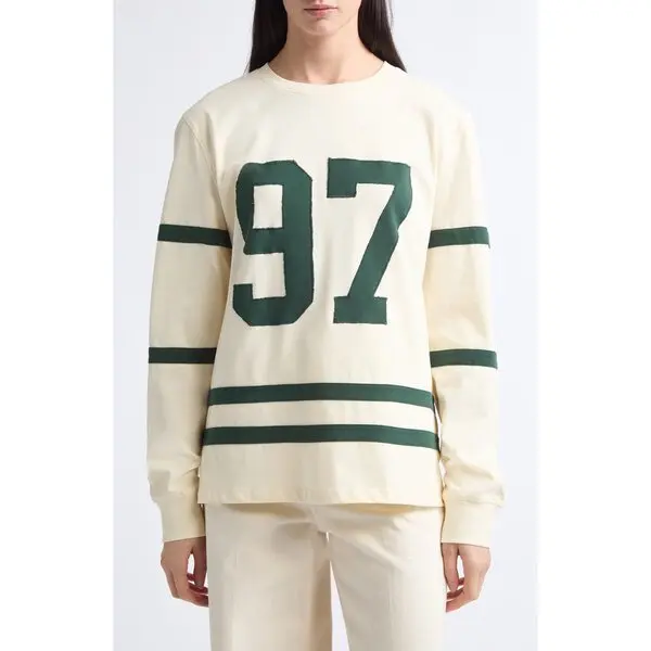 TANNER FLETCHER Gender Inclusive Flynn 97 Varsity Long Sleeve T-shirt - Ivory