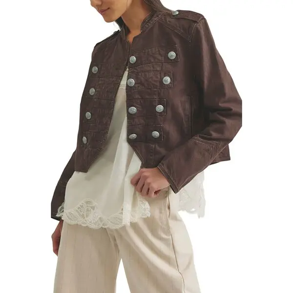 Free People Ryland Cotton & Linen Band Jacket - Double Espresso