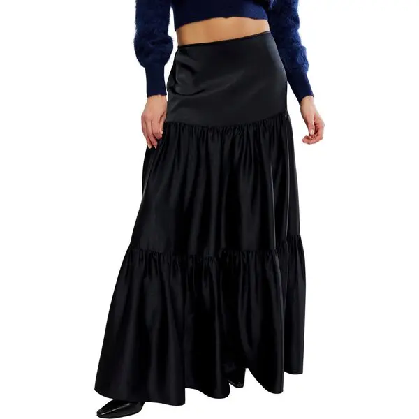 Free People Juliette Satin Tiered Maxi Skirt
