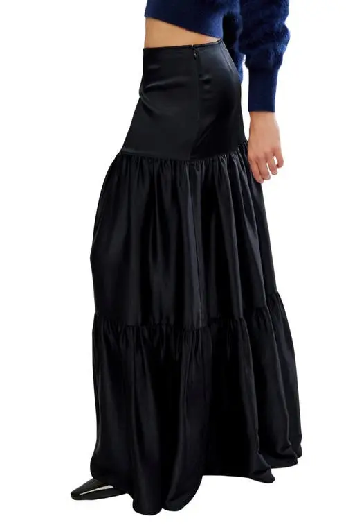 Free People Juliette Satin Tiered Maxi Skirt