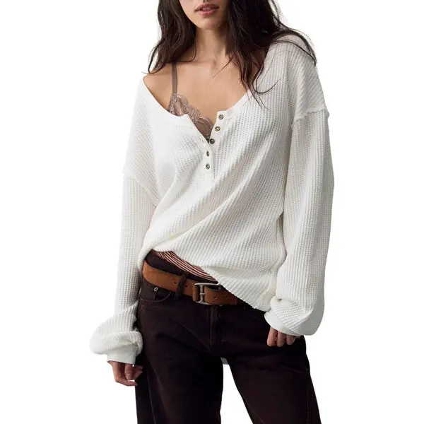 Free People Montreal Henley Thermal Top - Clean Ivory