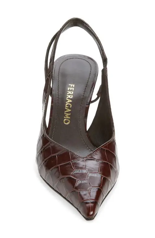 FERRAGAMO Croc Embossed Slingback Pump