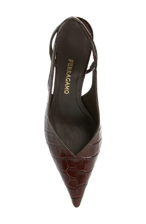 FERRAGAMO Croc Embossed Slingback Pump