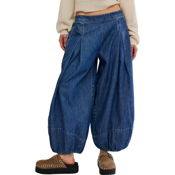 Free People Moonflower Balloon Jeans - Blue Dusk