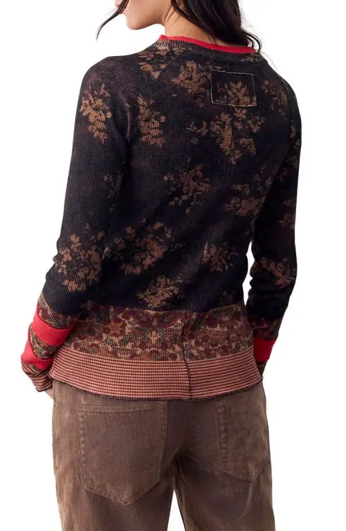 Free People Easy Does It Floral Rib Stretch Cotton Top - Black Combo