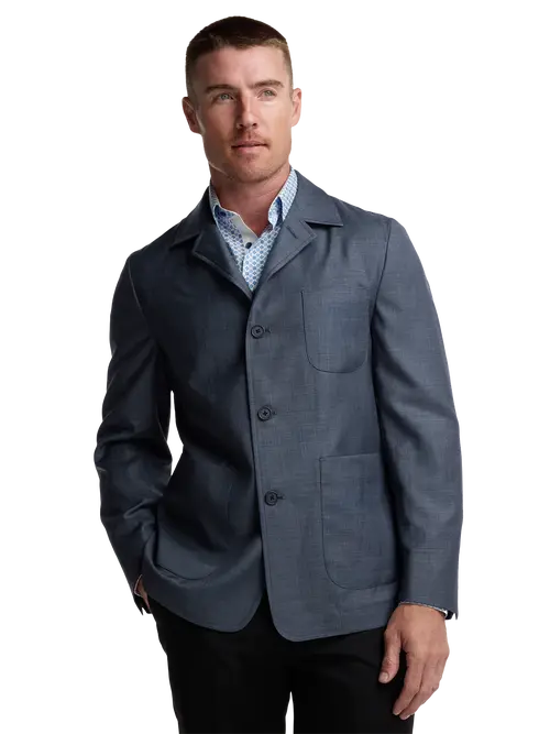 PAUL FREDRICK Wool Shirt Jacket - Blue