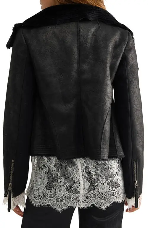 Free People Fourline Faux Leather Jacket With Faux Shearling Lining