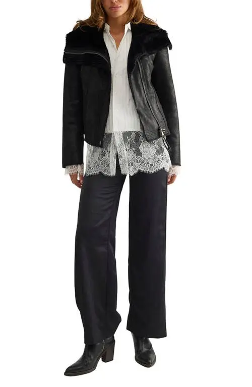 Free People Fourline Faux Leather Jacket With Faux Shearling Lining