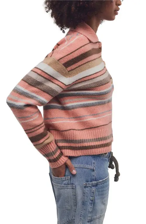 Free People Trading Up Stripe Polo Sweater - Peach Combo
