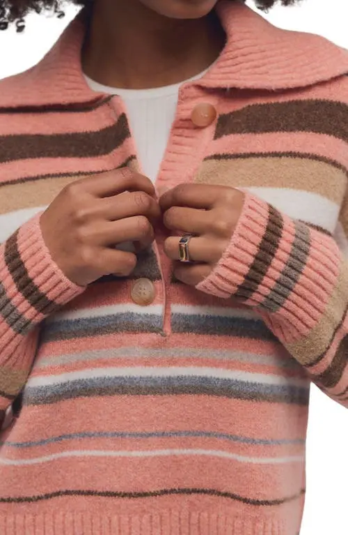 Free People Trading Up Stripe Polo Sweater - Peach Combo