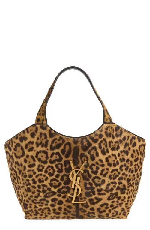 Saint Laurent Medium Icare Leopard Print Genuine Calf Hair Shopping Tote