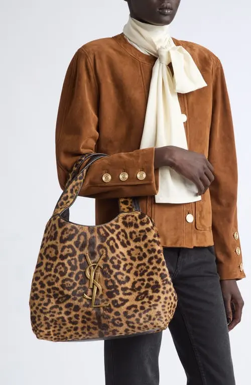 Saint Laurent Medium Icare Leopard Print Genuine Calf Hair Shopping Tote