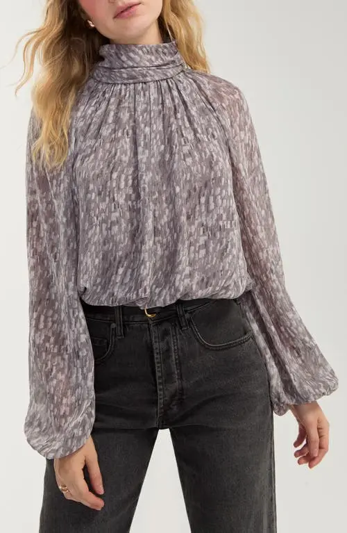 LIVERPOOL Mock Neck Woven Top - Grey Multi