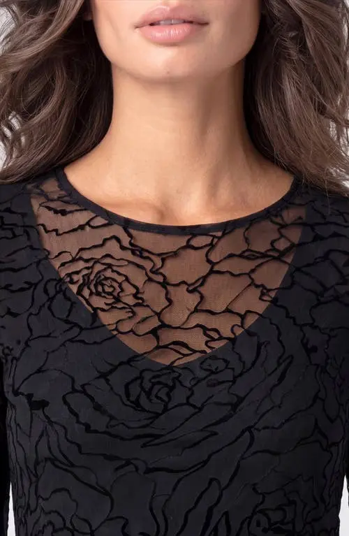 LIVERPOOL Flocked Rose Mesh Layered Top