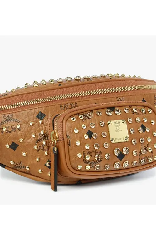 Mcm Medium Fursten Belt Bag In Gold Crystal Visetos