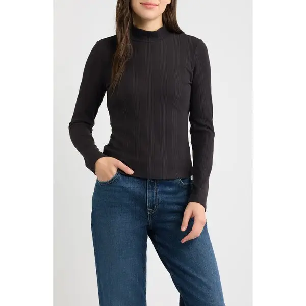 CITY BLUES Mock Neck Long Sleeve Shirt - Black