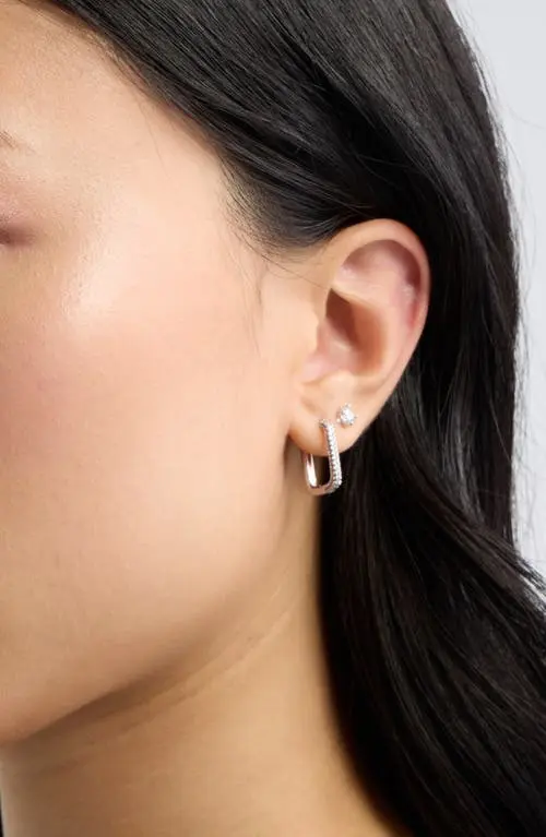 Nordstrom Set Of 3 Studs & Square Pavé Hoop Earring Set - Clear- Silver