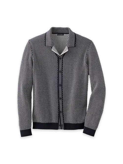PAUL FREDRICK Cotton Button Front Cardigan Sweater - Black/white
