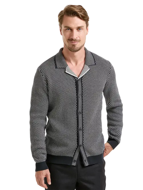 PAUL FREDRICK Cotton Button Front Cardigan Sweater - Black/white