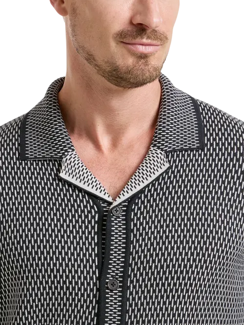 PAUL FREDRICK Cotton Button Front Cardigan Sweater - Black/white