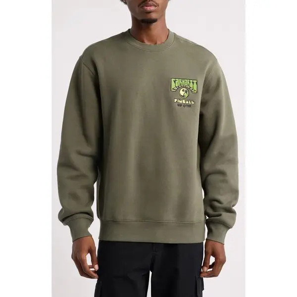 Carhartt Work In Progress Pinball Embroidered Cotton Crewneck Sweatshirt - Leaf