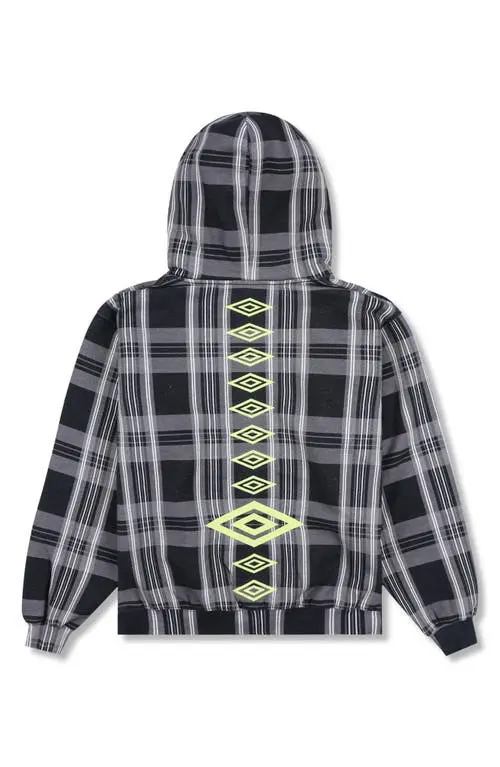 PLEASURES X Umbro Spine Plaid Pullover Hoodie