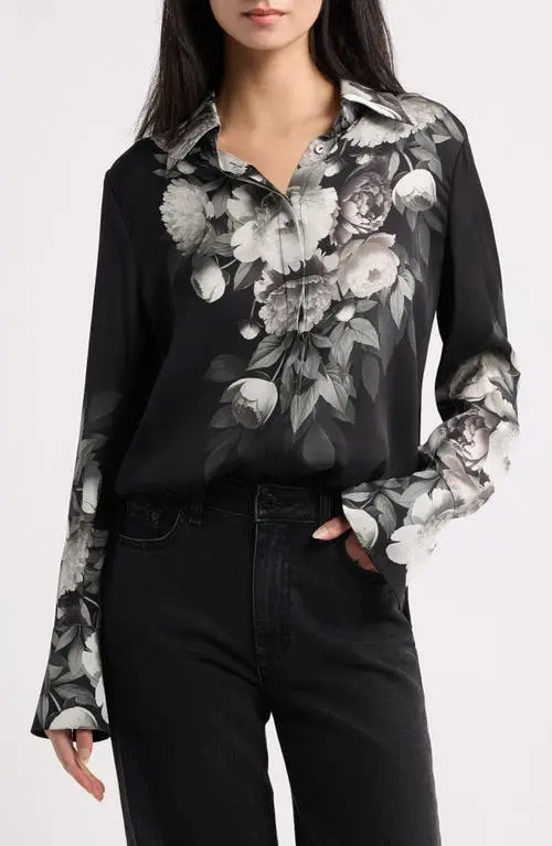 Kobi Halperin Kit Placed Floral Stretch Silk Georgette Button-up Shirt