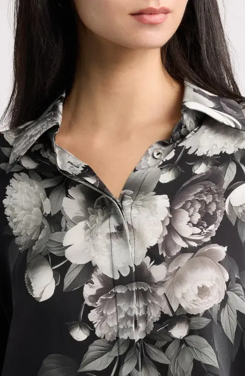 Kobi Halperin Kit Placed Floral Stretch Silk Georgette Button-up Shirt