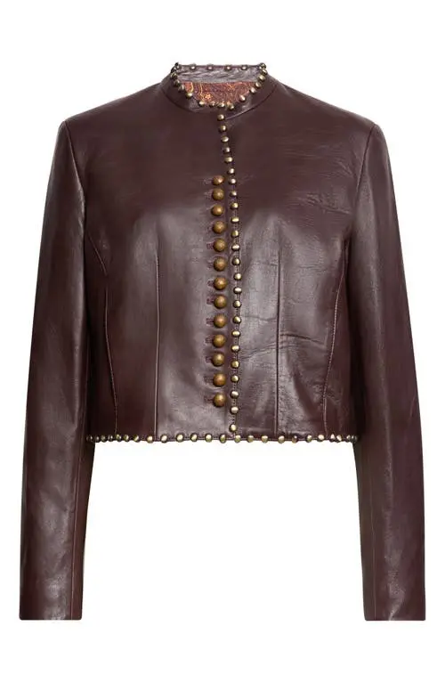 Etro Crop Studded Leather Jacket - Bordeaux