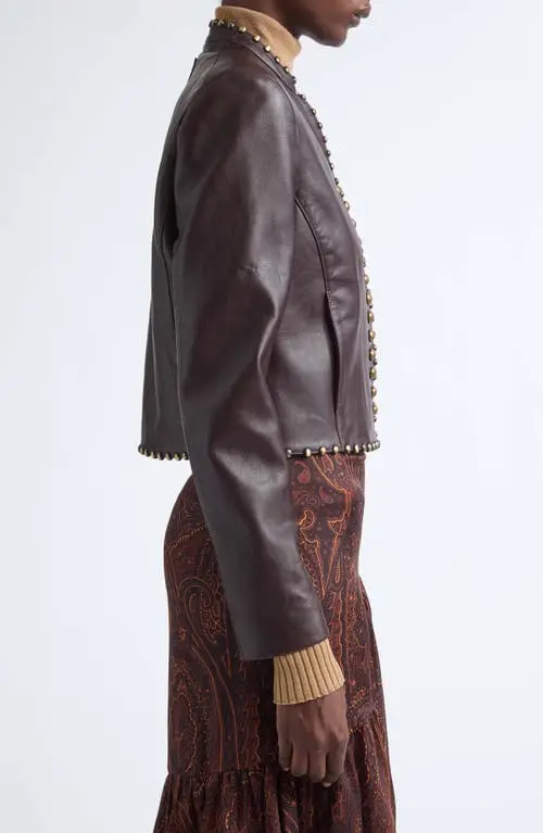 Etro Crop Studded Leather Jacket - Bordeaux