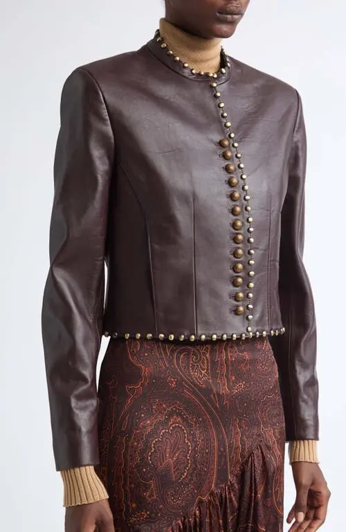 Etro Crop Studded Leather Jacket - Bordeaux