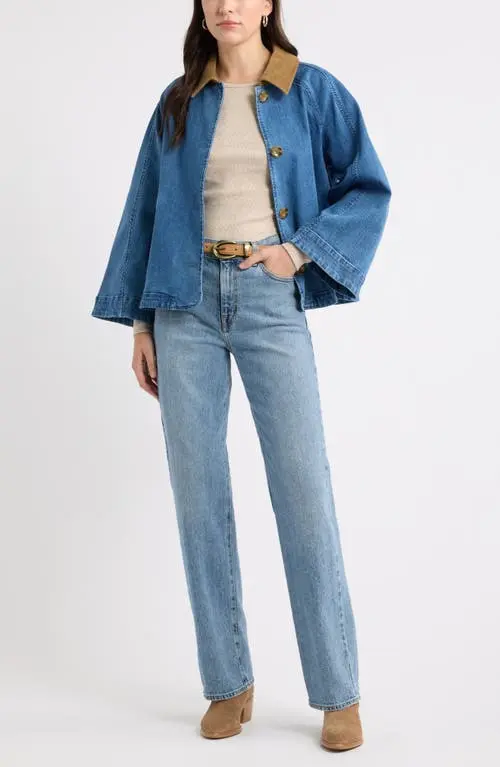 Caslon Swing Crop Denim Trench Coat