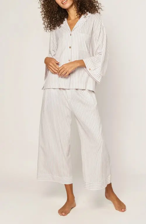 PETITE PLUME Olivia Striped Pima Cotton Pajamas - Beige