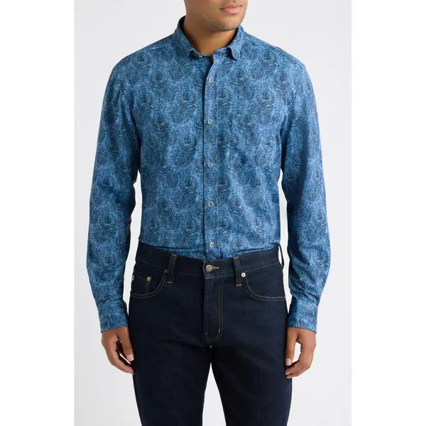Johnston & Murphy Xc+™ Motion Paisley Knit Button-up Shirt - Blue/navy