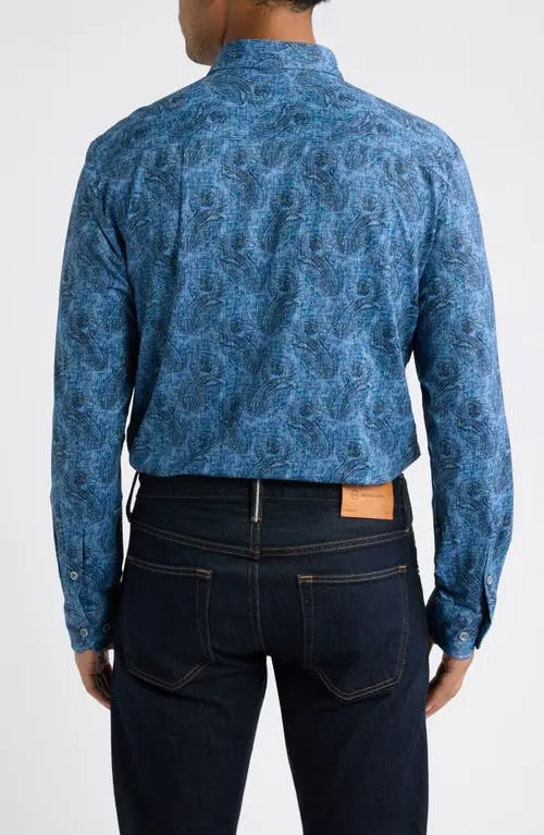 Johnston & Murphy Xc+™ Motion Paisley Knit Button-up Shirt - Blue/navy