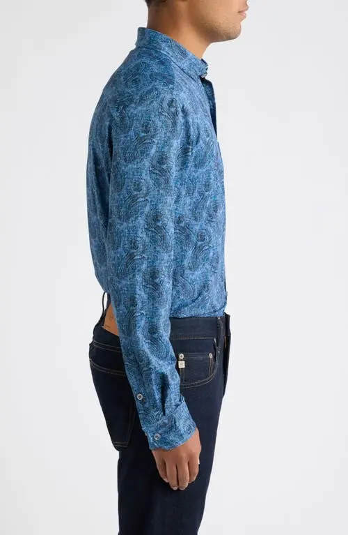 Johnston & Murphy Xc+™ Motion Paisley Knit Button-up Shirt - Blue/navy