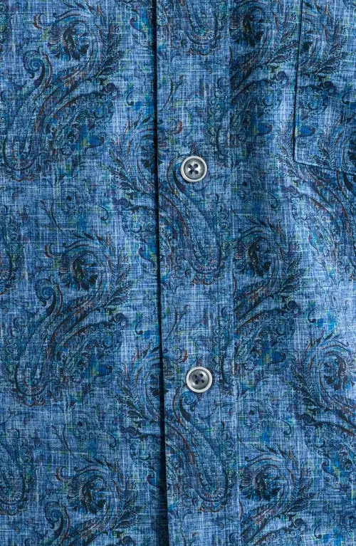 Johnston & Murphy Xc+™ Motion Paisley Knit Button-up Shirt - Blue/navy