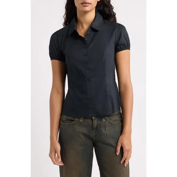 BDG URBAN OUTFITTERS Clover Short Sleeve Button-up Shirt - Black