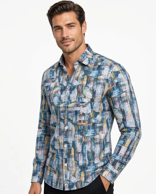 MASUTTO Robinio Print Button-up Long Sleeve Shirt